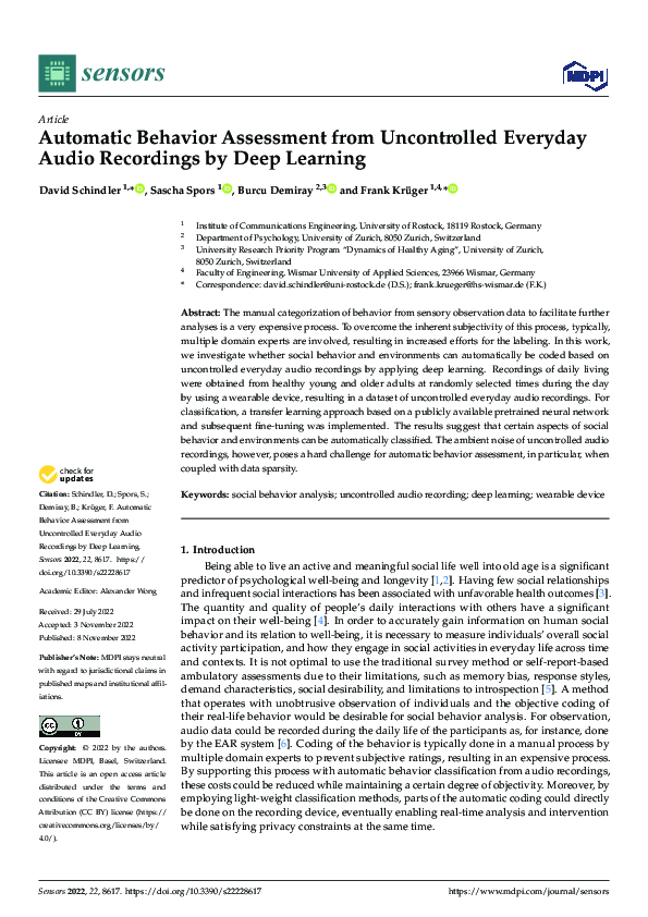 (PDF) Automatic Behavior Assessment from Uncontrolled Everyday Audio Recordings by Deep Learning