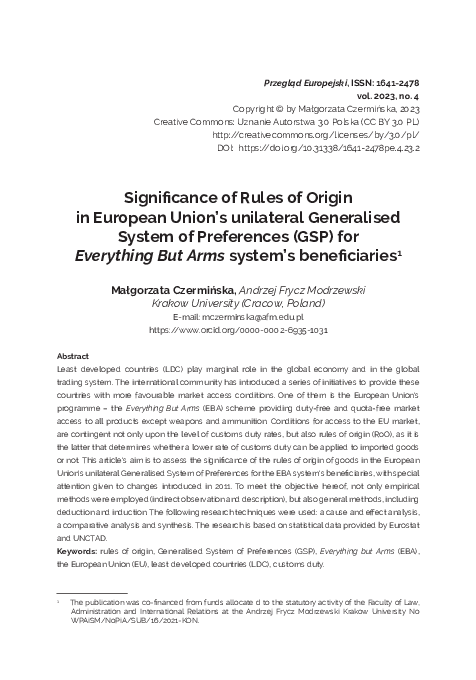(PDF) Significance of Rules of Origin in European Union's unilateral ...