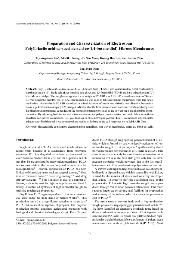 (PDF) Preparation and Characterization of Electrospun Poly(3-Hydroxybutyric acid)–Poly( N ...