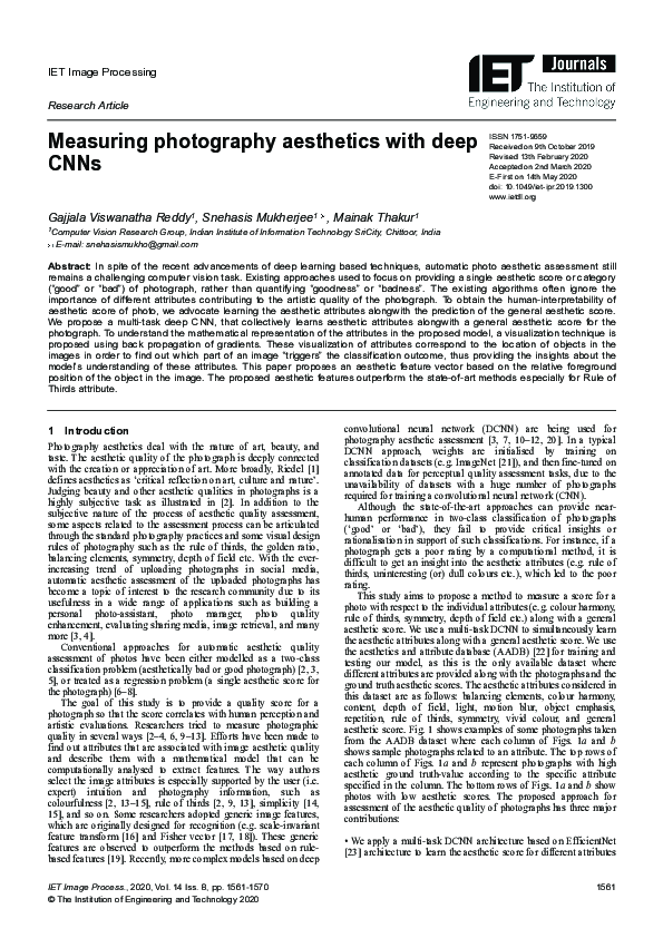 (PDF) Measuring photography aesthetics with deep CNNs