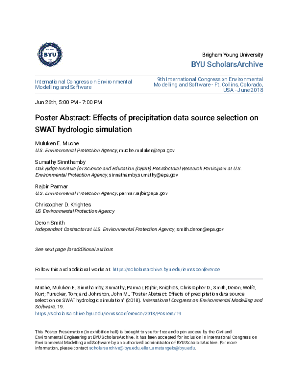 (PDF) Poster Abstract: Effects of precipitation data source selection on SWAT hydrologic simulation