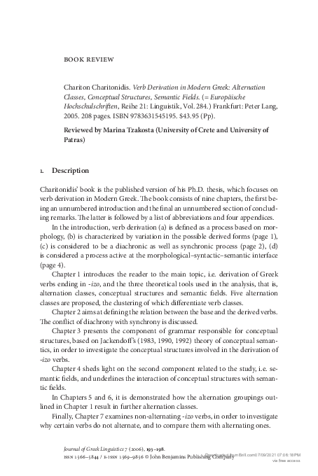 (PDF) Chariton Charitonidis. Verb Derivation in Modern Greek ...