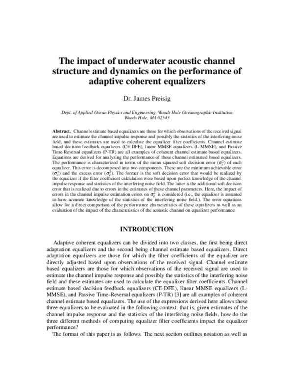 (PDF) The impact of underwater acoustic channel structure and dynamics on the performance of ...