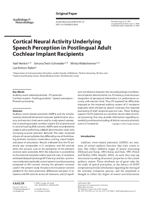 (PDF) Cortical Neural Activity Underlying Speech Perception in ...