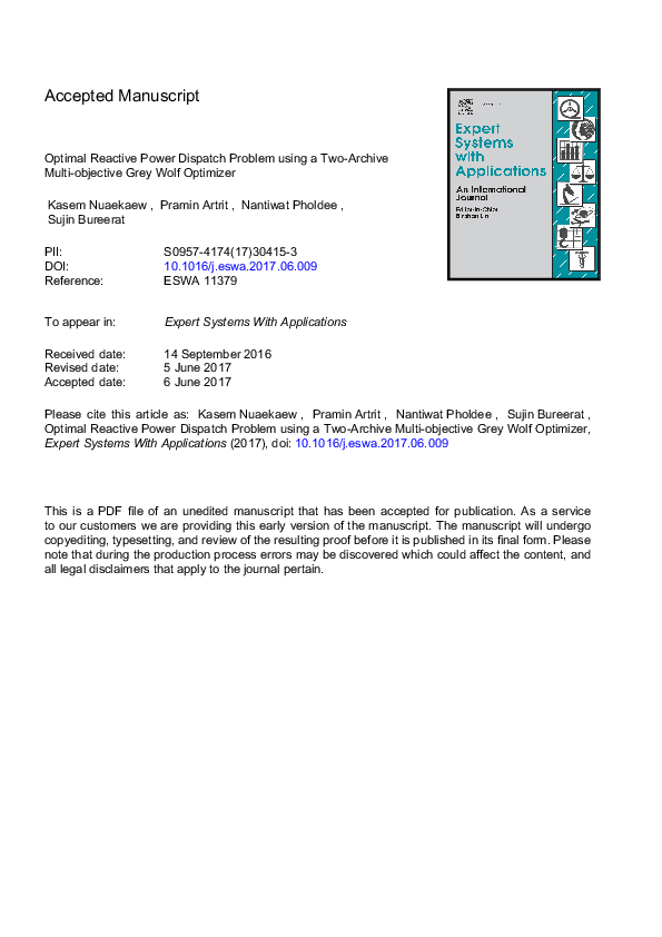 Optimal Reactive Power Dispatch Problem Using A Two Archive Multi
