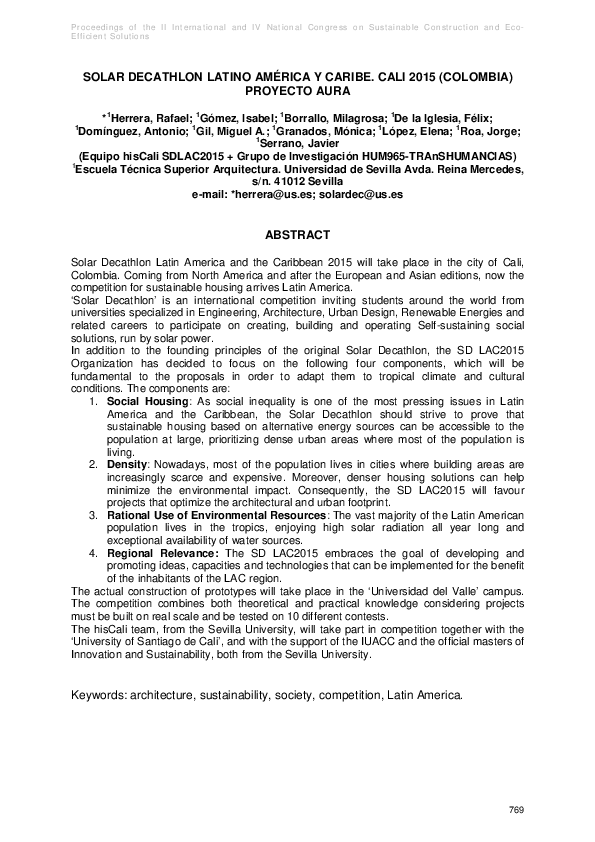 (PDF) Solar decathlon latino América y Caribe. Cali 2015 (Colombia), Proyecto AURA