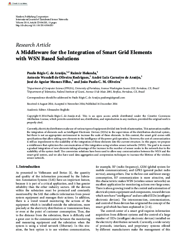 (PDF) A Middleware for the Integration of Smart Grid Elements with WSN Based Solutions | João ...
