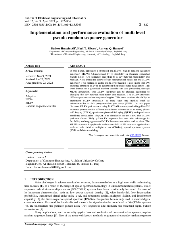 Pdf Implementation And Performance Evaluation Of Multi Level Pseudo Random Sequence Generator