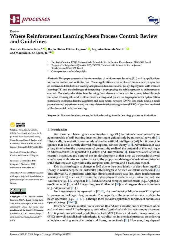 (PDF) Where Reinforcement Learning Meets Process Control: Review and ...