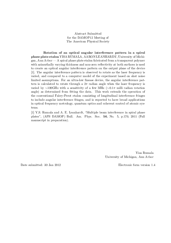 (PDF) Rotation of an optical angular interference pattern in a spiral ...