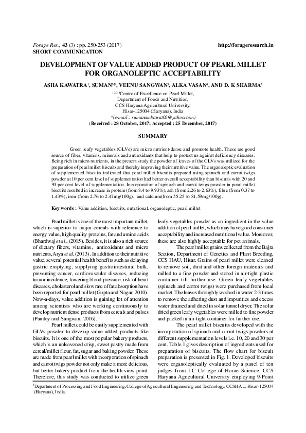(PDF) Development of Value Added Product of Pearl Millet for ...