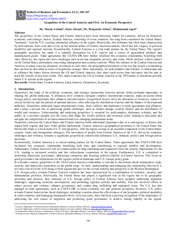 (PDF) Geopolitics of the Central America and USA: An Economic Perspective