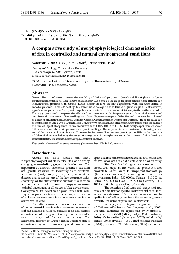 (PDF) Morphophysiological Characteristics of Flax in Varying Conditions