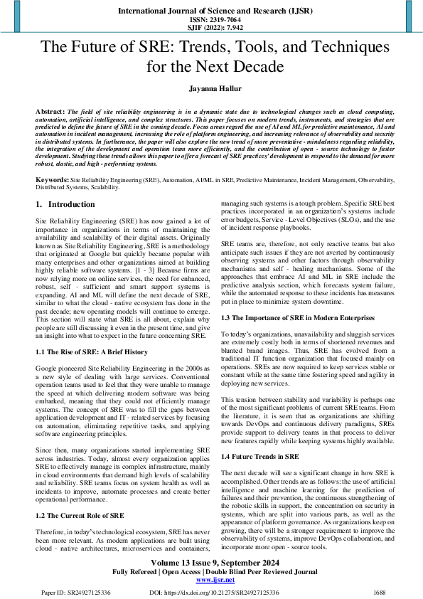 (PDF) The Future of SRE: Trends, Tools, and Techniques for the Next Decade