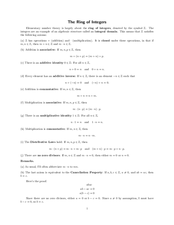 (PDF) The Ring of Integers