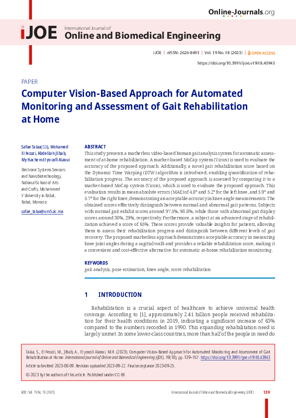 (PDF) Automated Gait Rehab Monitoring via Computer Vision