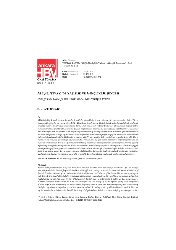 (PDF) Ali̇ Şi̇r Nevâyî’De Yaşlilik Ve Gençli̇k Düşüncesi̇