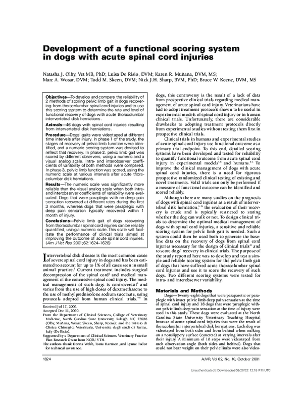 (PDF) Development of a functional scoring system in dogs with acute ...