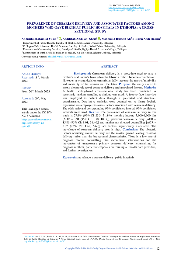 (PDF) PREVALENCE OF CESARIAN DELIVERY AND ASSOCIATED FACTORS AMONG ...