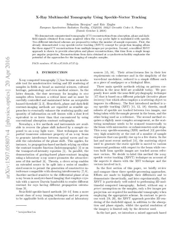 (PDF) X-ray Multimodal Tomography Using Speckle-Vector Tracking