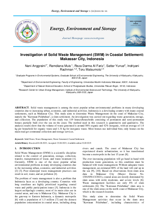 (PDF) Investigation of Solid Waste Management (SWM) in Coastal Settlement: Makassar City, Indonesia