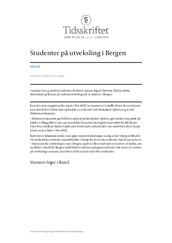 (PDF) Studenter på utveksling i Bergen | Astrid Nylenna - Academia.edu