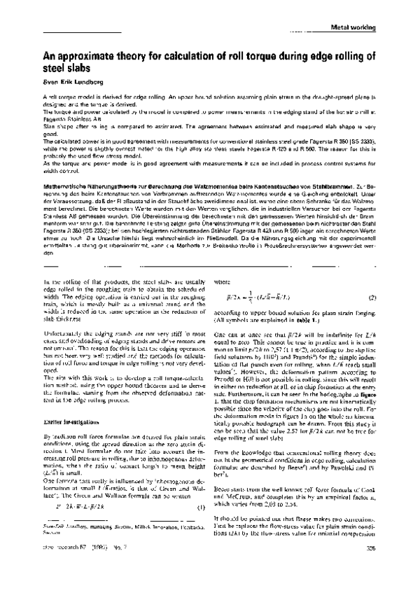 (PDF) An approximate theory for calculation of roll torque during edge ...