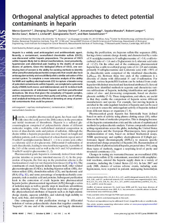 (PDF) Orthogonal analytical approaches to detect potential contaminants in heparin