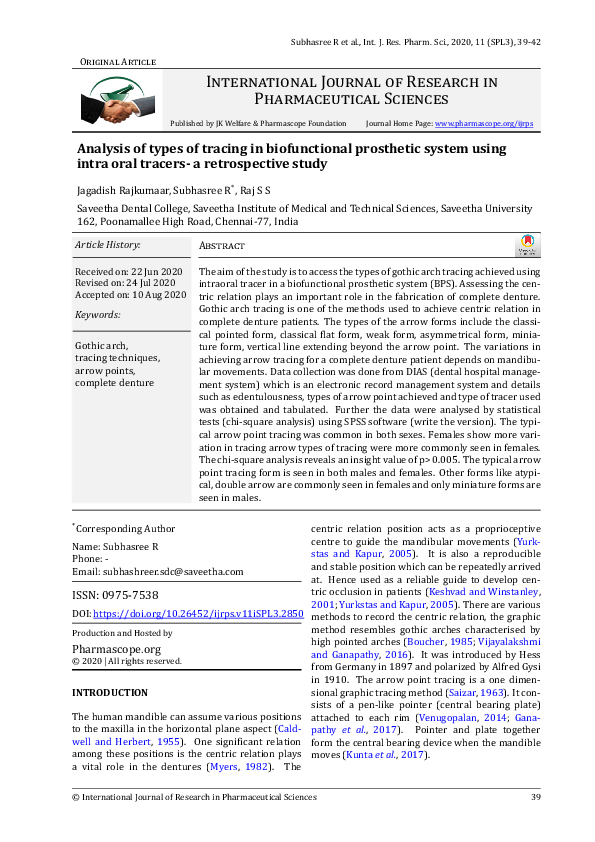 (PDF) Analysis of types of tracing in biofunctional prosthetic system using intra oral tracers ...