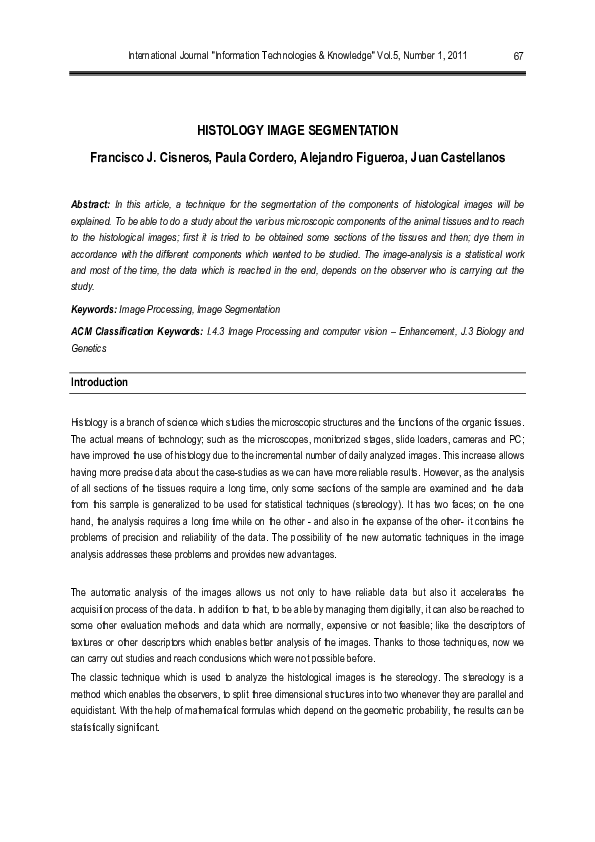 (PDF) Histology Image Segmentation