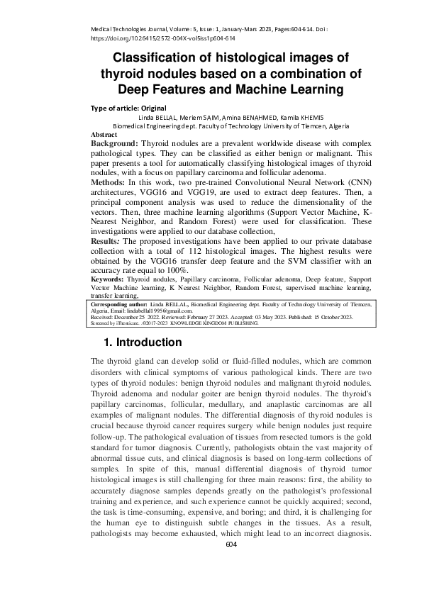 (PDF) Classification of histological images of thyroid nodules based on a combination of Deep ...
