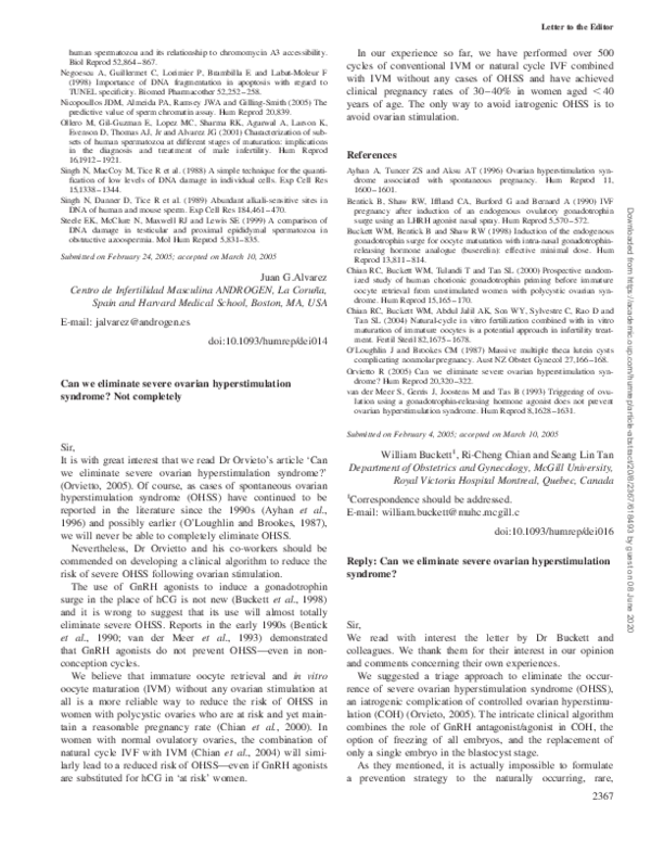 (PDF) Can we eliminate severe ovarian hyperstimulation syndrome? Not ...