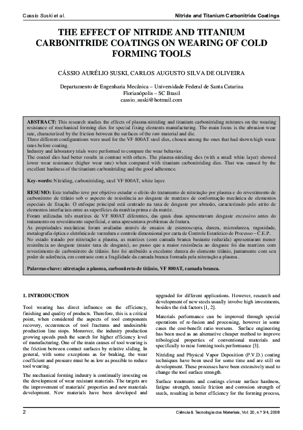 (PDF) The effect of nitride and titanium carbonitride coatings on wearing of cold forming tools