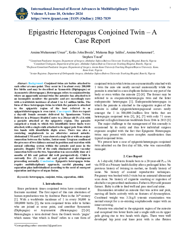 (PDF) Epigastric Heteropagus Conjoined Twin A Case Report