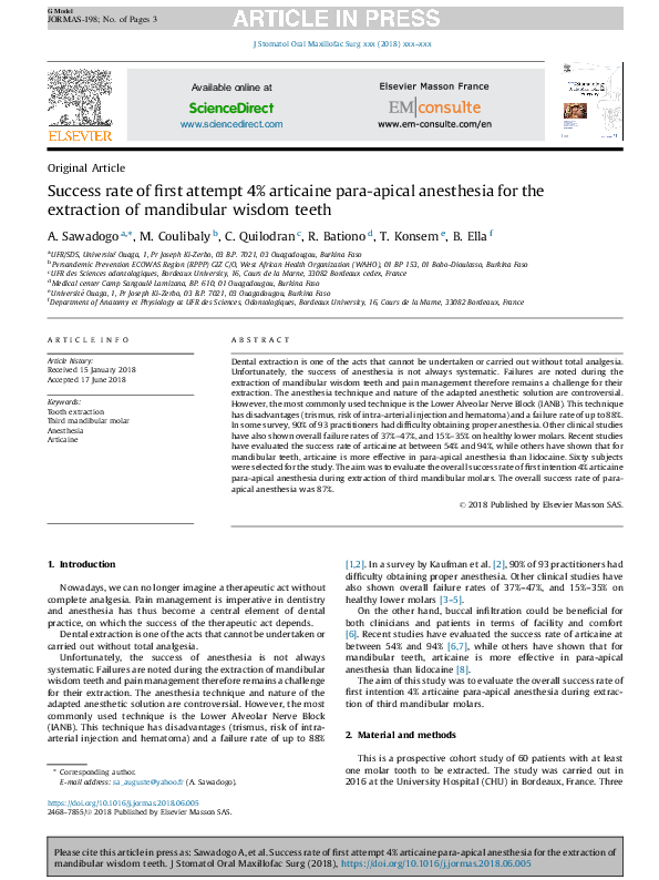 (PDF) Success rate of first attempt 4% articaine para-apical anesthesia ...