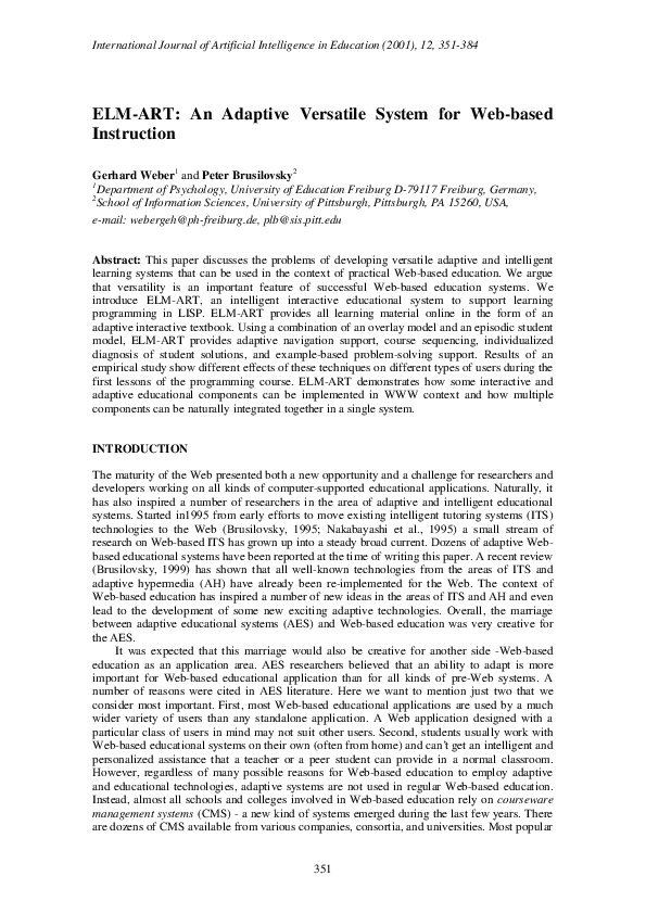 (PDF) ELM-ART: An Adaptive Versatile System for Web-based Instruction