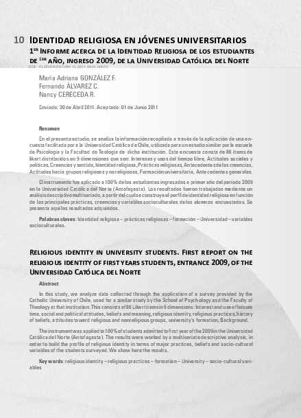 (PDF) Identidad religiosa en jóvenes universitarios 1er Informe acerca ...