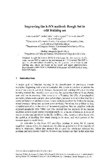 (PDF) Improving the k-NN method: Rough Set in edit training set