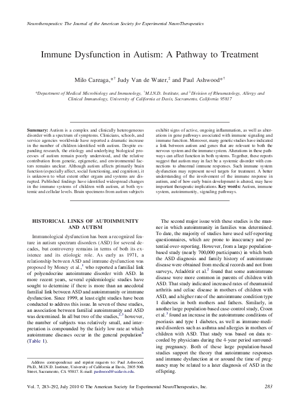 (PDF) Immune dysfunction in autism: A pathway to treatment