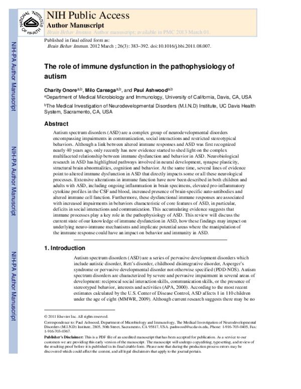 (PDF) The role of immune dysfunction in the pathophysiology of autism