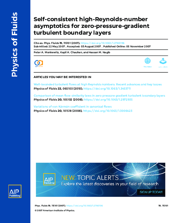 (PDF) Self-consistent high-Reynolds-number asymptotics for zero-pressure-gradient turbulent ...