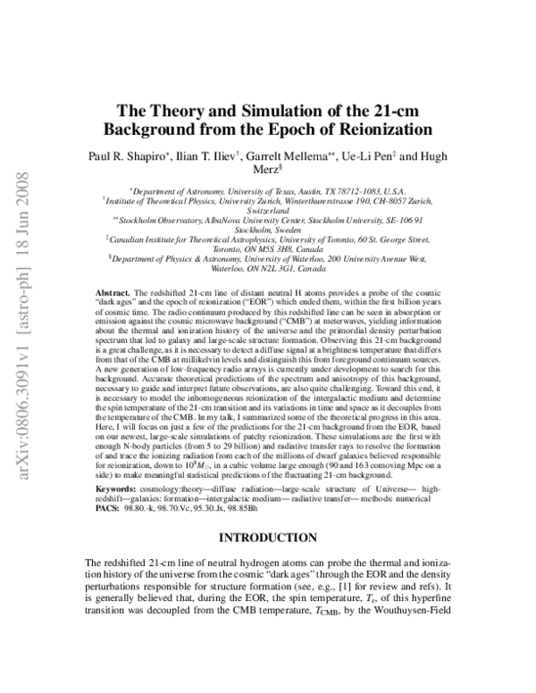 (PDF) The Theory and Simulation of the 21‐cm Background from the Epoch ...