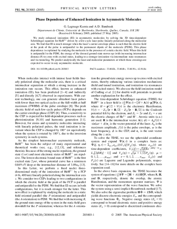 (PDF) Phase Dependence of Enhanced Ionization in Asymmetric Molecules