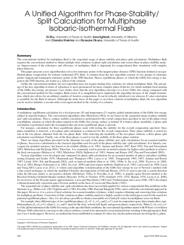 (PDF) A Unified Algorithm for Phase-Stability/Split Calculation for Multiphase Isobaric ...