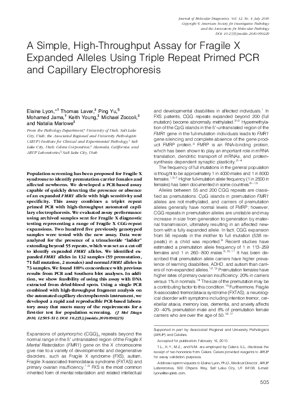 (PDF) A Simple, High-Throughput Assay for Fragile X Expanded Alleles ...