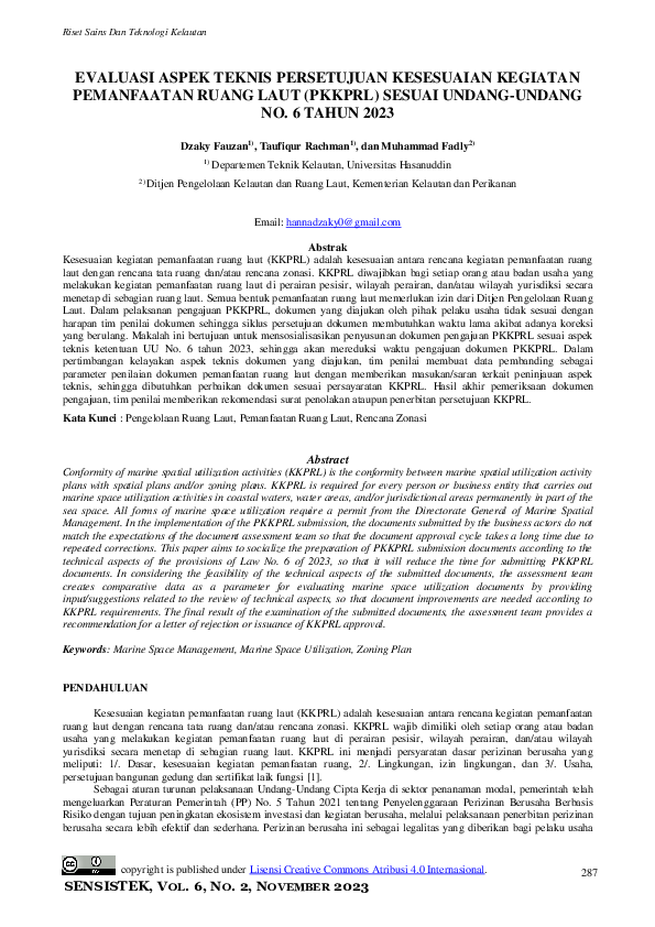 (PDF) Evaluasi Aspek Teknis Persetujuan Kesesuaian Kegiatan Pemanfaatan ...