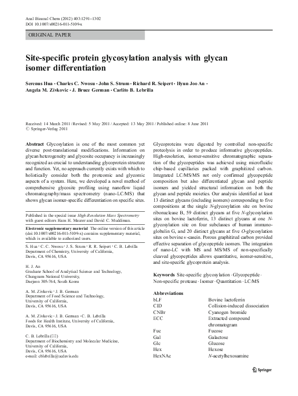 (PDF) Site-specific protein glycosylation analysis with glycan isomer ...