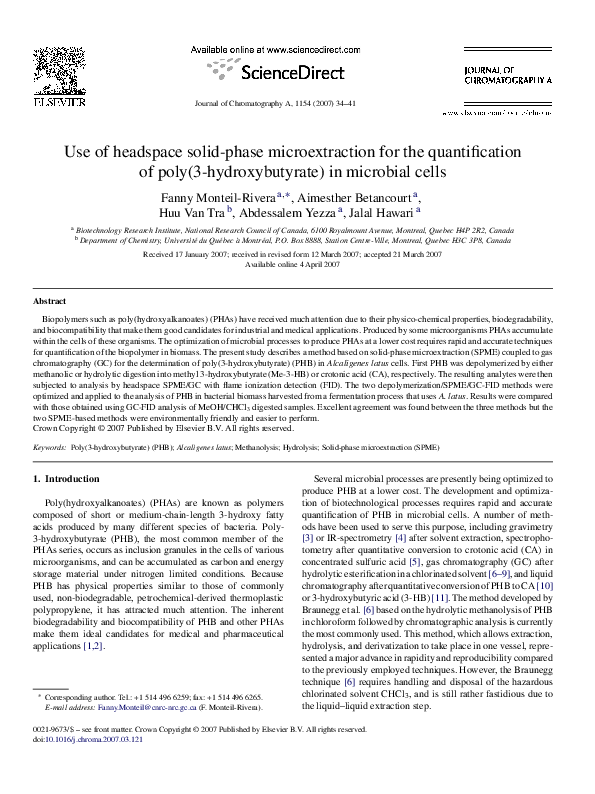 Pdf Use Of Headspace Solid Phase Microextraction For The Quantification Of Poly 3