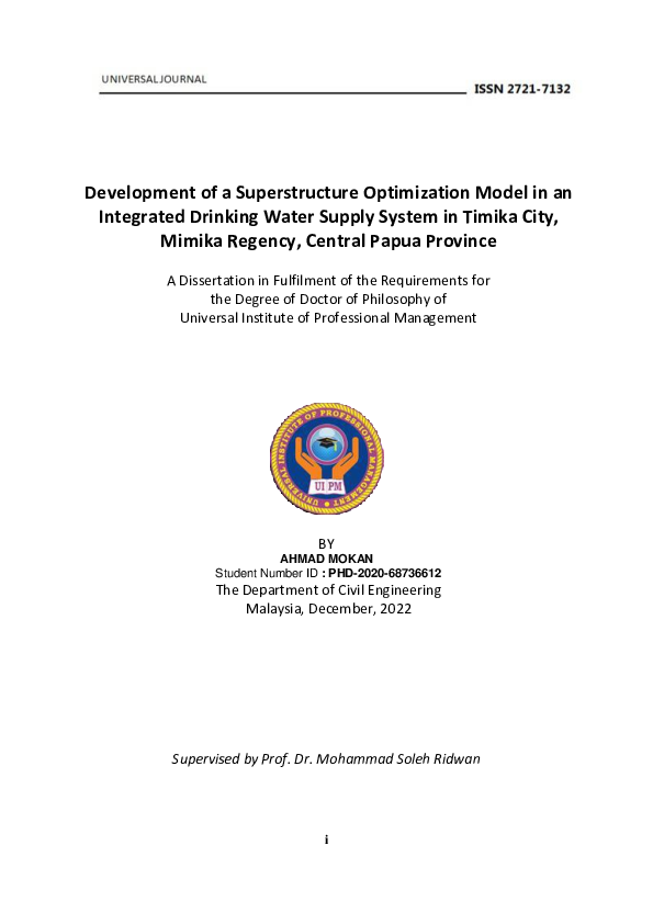 (PDF) Development of a Superstructure Optimization Model in an Integrated Drinking Water Supply ...