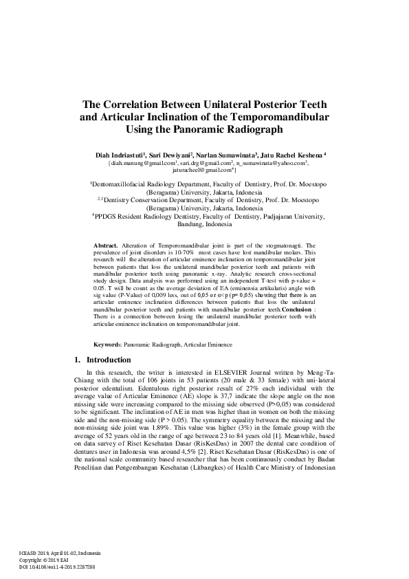 (PDF) The Correlation Between Unilateral Posterior Teeth and Articular ...